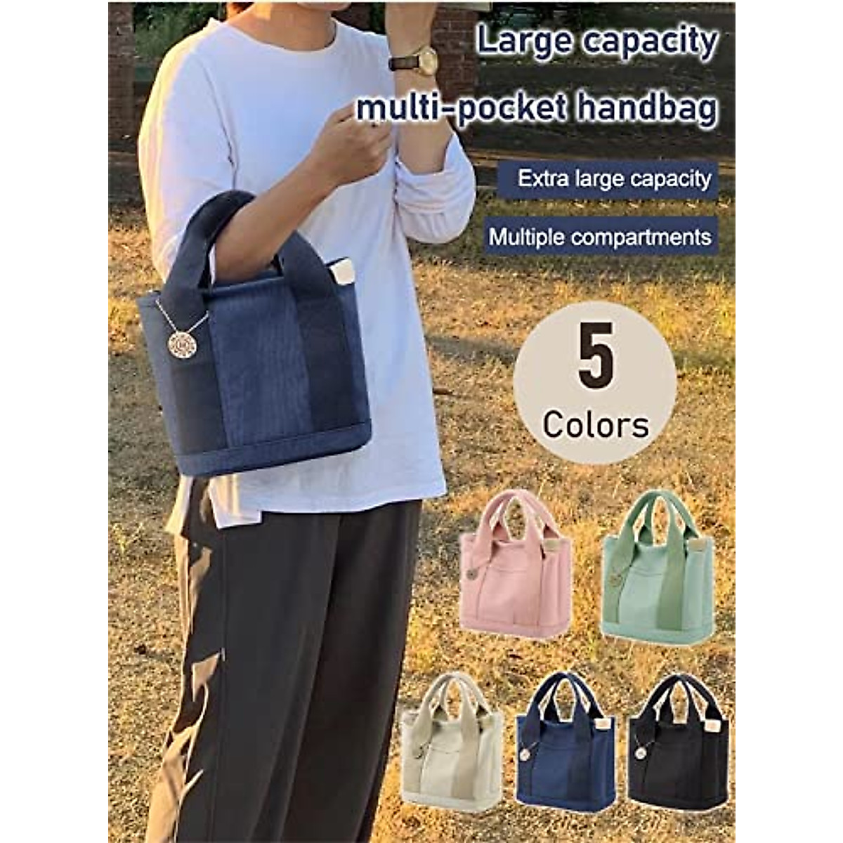 Duirubeo 2023 New Large Capacity Multi-Pocket Handbag Women's Canvas Tote Purses Crossbody Bag Vintage Tote Bags for School College (C - Black)
