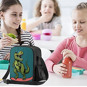PrelerDIY Surfing Dinosaur Lunch Box Insulated Meal Bag Lunch Bag Food Container for Boys Girls School Travel Picnic