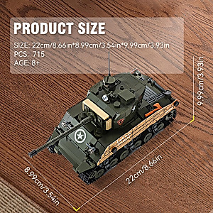 DAHONPA Sherman M4A3 Main Battle Tank Army Building Block(715 PCS),WW2 Military Historical Collection Model with 3 Soldier Figures,Toys Gifts for Kid and Adult.