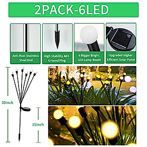 Vibera Solar Garden Lights 6 LED Firefly Lights Solar Outdoor Waterproof Solar Powered Outdoor Lights Decorative for Garden Swaying Solar Garden Lights Decorative for Pathway Patio Yard（2pack）