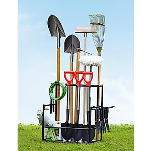 SereneHome Garden Tool Organizer – Heavy-Duty Carbon Steel Storage Rack for Garage, Shed & Yard – Rust-Resistant, Holds 100+ lbs of Garden & Lawn Tools – Black