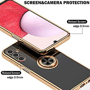 Jasmeas Case Compatible with Samsung Galaxy A14 5G with 2 Screen Protector, with Ring Holder Plating Rose Gold Edge 360° Kickstand Cover Slim Soft Flexible TPU Protective Phone Cases for Women-Black