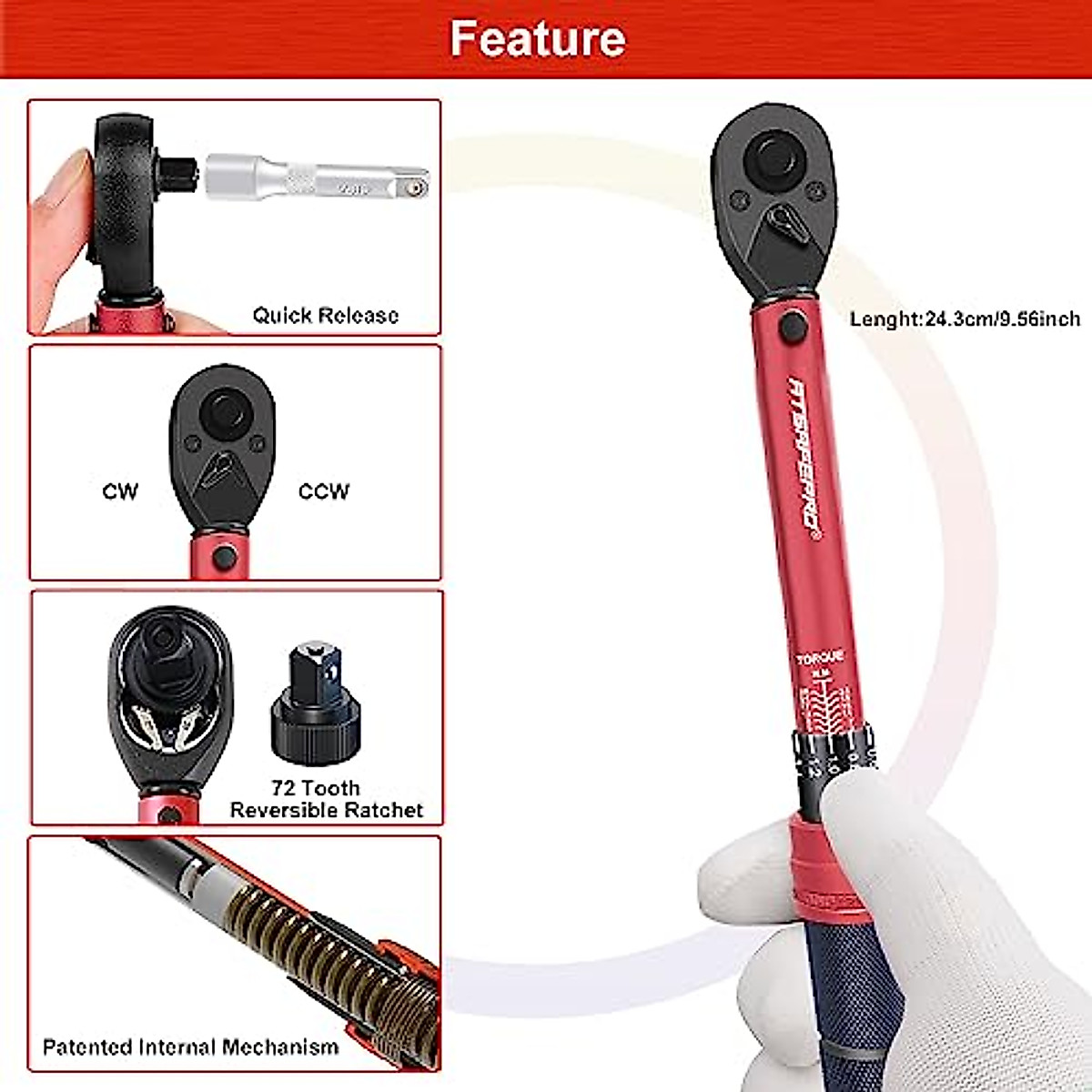 ATsafepro 1/4 Inch Drive Click Torque Wrench,3-25 Nm/26.6-221.3 lbf.in Small Bike Torque Wrench,Lightweight 72-Tooth Dual-Direction Inch Pound Torque Wrench for Road & Mountain Bikes