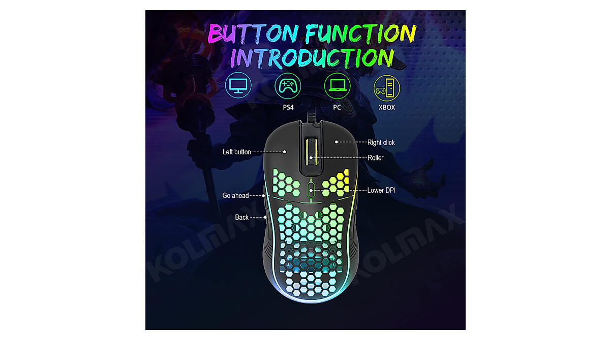 KOLMAX Gaming Keyboard & Mouse Combo - Rainbow Backlit, Ergonomic Design