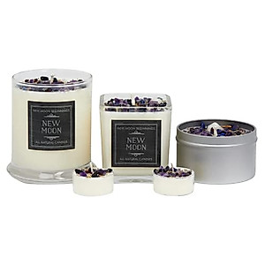 New Moon Candle by New Moon Beginnings - New Beginnings & Manifestation Candle - Dried Flower, Herb, & Crystal Candles - Aromatherapy Candles - Soy Candle - Set of 6 Tealights