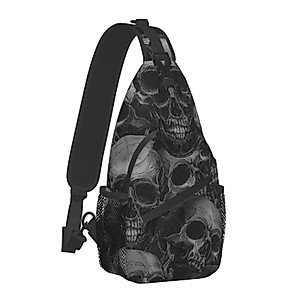Cool Skull Crossbody Sling Backpack For Men Women,Shoulder Chest Daypack Bag For Travel Hiking