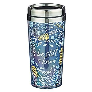 Be Still and Know Psalm 46:10 Navy Travel Coffee Mug Thermal Tumbler with Design Wrap, Lid and Stainless Steel Interior (16oz Vacuum Insulated Break Resistant Polymer Exterior)