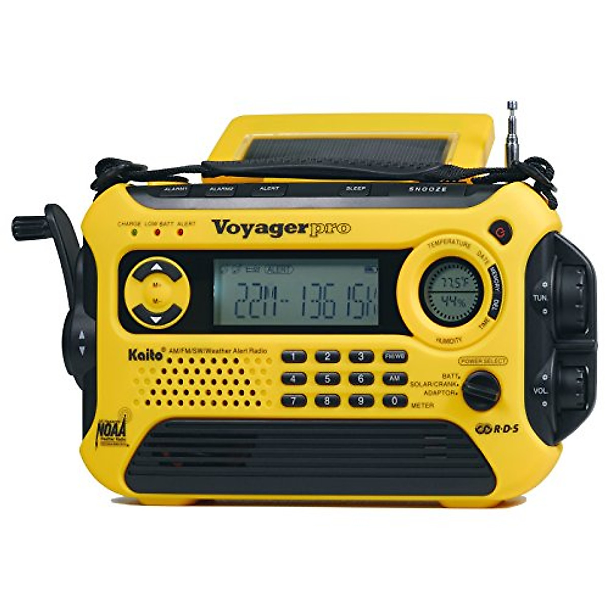 Kaito Voyager Pro KA600 Digital Solar Dynamo Crank Wind Up AM/FM/LW/SW & NOAA Weather Emergency Radio with Alert, RDS & Smart Phone Charger, Yellow