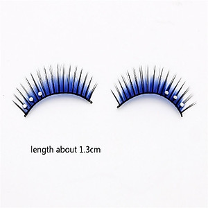 Okdeals 5 Pairs Glitter Lashes 3D Blue Cosplay Anime Eyelash with Rhinestones, 13mm Blue Dramatic Manga Lashes Halloween New Year Party Stage Makeup Eyelash, Black Stems
