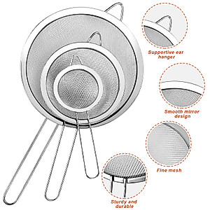 YLYL 3 Pcs Super Wire Extra Fine Mesh Strainer with Handle, Small Medium Large Size Sifter Metal Strainer Set, Stainless Steel Sieve Fine Mesh Strainers for Kitchen Rice Juice Quinoa Food Flour Baking