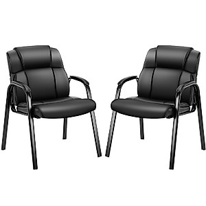 Sweetcrispy Waiting Room Chairs Reception Chairs Office Guest Chairs Set of 2, Big and Tall Desk Chair No Wheels Executive Office Chair PU Leather Conference Room Chairs Lobby Chairs with Padded Arms