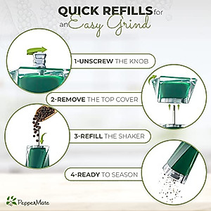 Peppermate Pepper Grinder Mill - Easy to Refill Modern Twist Pepper Mill Grinder, Corrosion-Resistant Ceramic Blades, and Adjustable Coarsness for Salt and Peppercorns