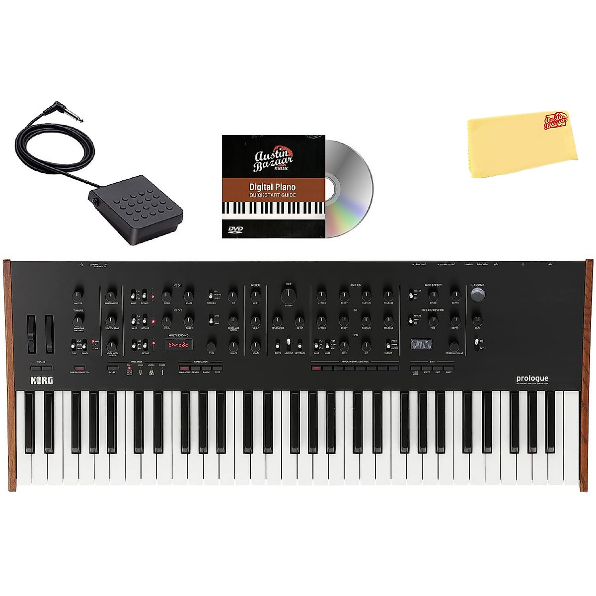 Korg Prologue 16 Polyphonic Analogue Synthesizer Bundle with Sustain Pedal and Austin Bazaar Polishing Cloth