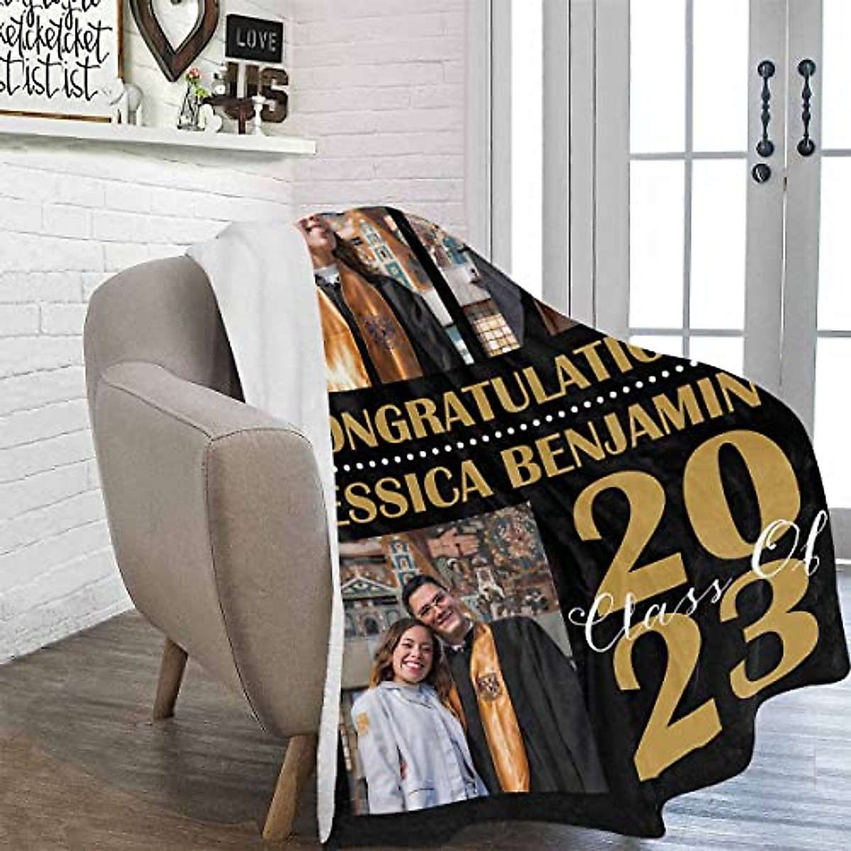 YESCUSTOM Custom Graduate Blanket with Photo Collage Personalized Picture Blanket for Class of 2023 Graduates Customized Throw Blanket Gifts for Graduation Friends Classmates