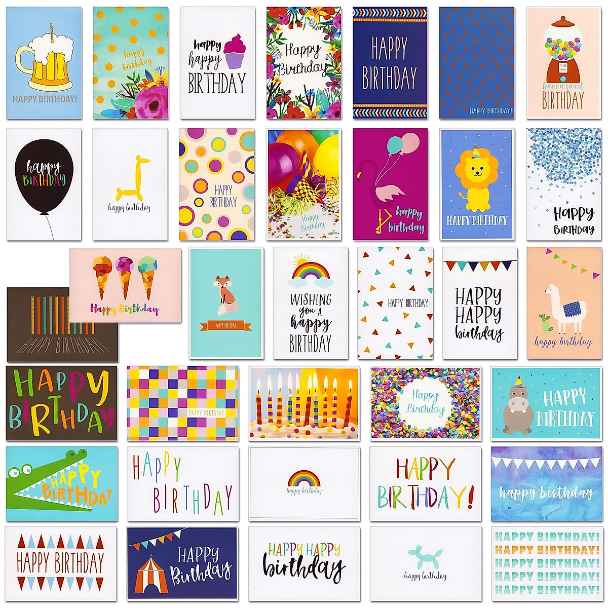36 Pack Birthday Cards with Envelopes Bulk, Blank Inside for Office, Friends, and Kids (36 Unique Assorted Designs, 4x6 in)