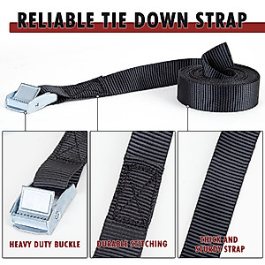 Cartman 1" x 12' Lashing Straps Cargo Tie-Down Strap Up to 600lbs, 6pk in Carry Bag, Black