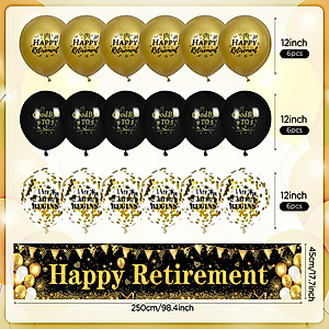 Retirement Party Decorations Black Gold Happy Retirement Banner and 18pcs Happy Retirement Balloons for Men and Women Large Black Gold Retirement Yard Sign for Retirement Party Supplies