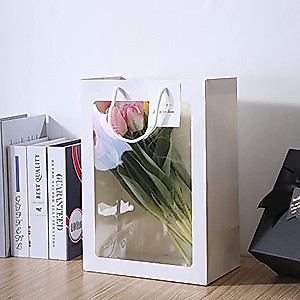 ywbag 10 Pcs Clear Gift Bag With Window, 13.8x 9.8x 5.9 White Transparent Bouquet Gift Bags With Handle for Bridal Shower, Festivals Party