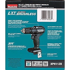 Makita XPH11ZB 18V LXT Lithium-Ion Sub-Compact Brushless Cordless 1/2" Hammer Driver-Drill, Tool Only