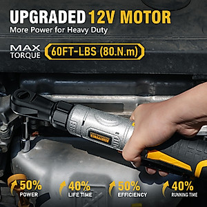 Alloypower 3/8" 60 Ft-lbs Cordless Electric Ratchet Wrench, 12V Electric Ratchet, Power Wrench Ratchet With Variable Speed, LED Light, 6 Sockets, 1/4" Adapter, 2 Batteries