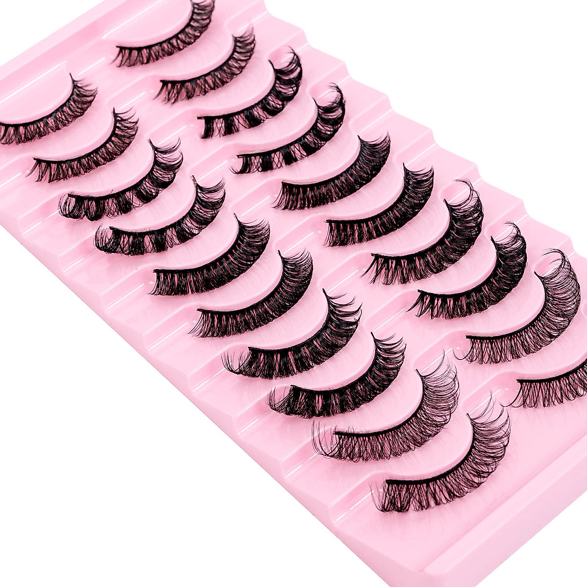 LOCEAST False Eyelashes Russian Strip Lashes Fluffy 5 Styles Mixed Fluffy Volume D Curl Eyelashes Handmade Lightweight Cat Eye Faux Mink Eyelashes 10 Pairs Pack
