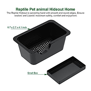 Black Reptile Habitat Box House Cave with Hollowed Out Design for Lizard, Frog, Crested, Gecko, Snake, Spider, Fish, Shrimp, Chameleon, Tortoise, Frog House with Shading & Water Supply. (M)