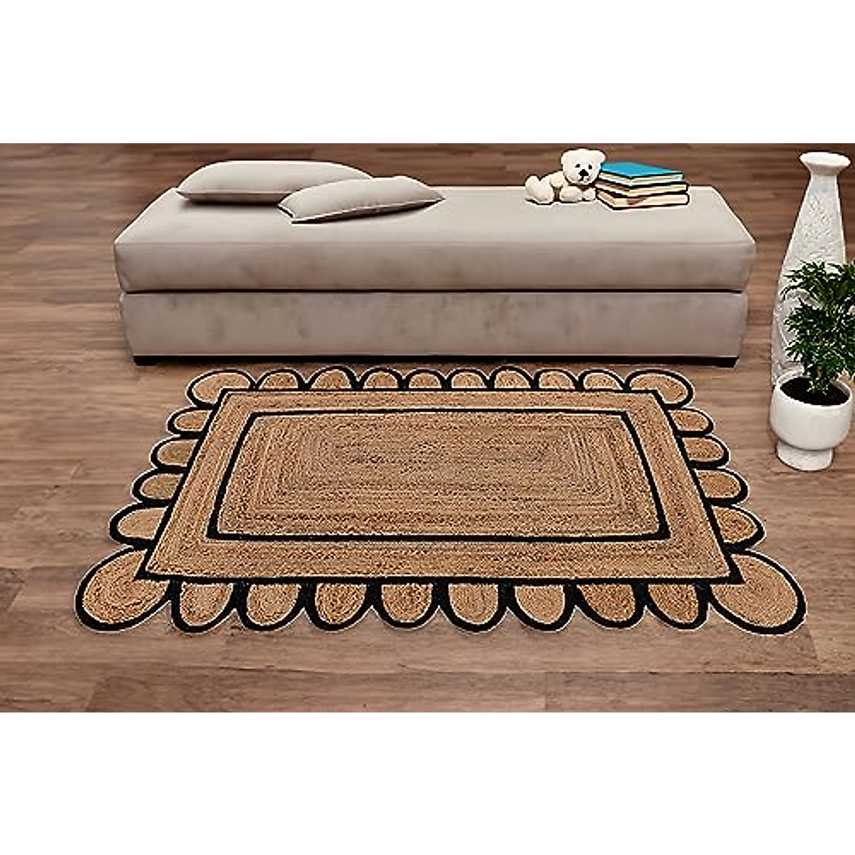 Scalloped Jute Rug 5x7, Seagrass Jute Rug 8x10 for Living Room Area, Jute Runner Rug for Kitchen 2.6x6 ft, Farmhouse Rug & Natural Boho Bath mat 3x5, Entryway Rugs Indoor & Outdoor Jute Rug 9x12