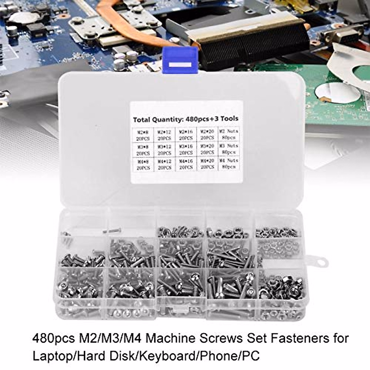 Screw 480Pcs M2/M3/M4 Stainless Steel Screw Machine Screws Set Screws&Bolts for Laptop/Phone/PC/Hard Disk/Keyboard Fasteners tornillos