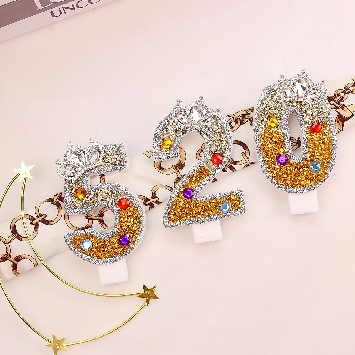 Saododku Birthday Candles, 3.8" Large Number Candles for Birthday Cakes, Big Sparkler Candles for Birthday Cake, 0123456789 Gold Birthday Candles for Cake Topper, Birthday Decorations(No.0)