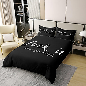 Funny Quotes Duvet Cover 100% Cotton Get Naked for Couple Lover Men Women Romantic Bedding 100% Cotton Set Black and White Creative Words Duvet Set Room Decor 3Pcs with 2 Pillow Case King Size Zipper