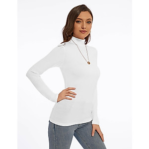 Long Sleeve Turtle Necks for Women Going Out Slim Fit Basic Casual Tee Tops Thermal Underscrub Clothing(White, Large)