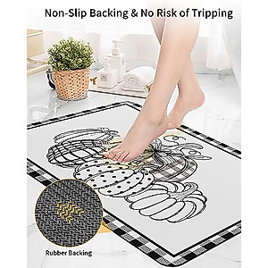 Black and White Bath Mat for Tub,Non Slip Bathroom Floor Runner Rug Quick Dry & Absorbent Diatomaceous Earth Kitchen Room Shower Sink Washable Doormat,Thanksgiving Pumpkin Boho Polka Dot Plaid 18"x30"