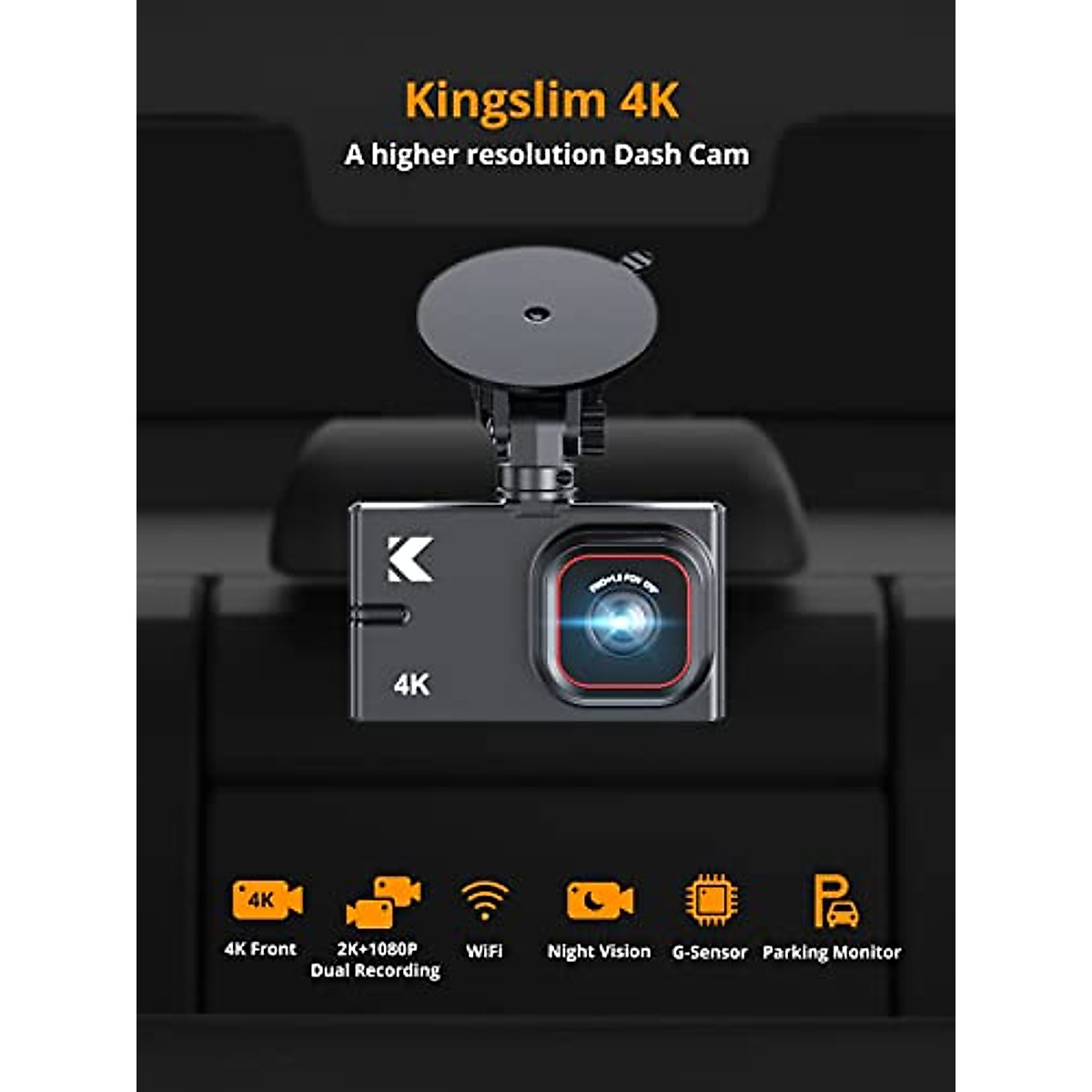 Dash Cam Front and Rear with WiFi - Kingslim D2 Pro 4K Single Front/2K+1080P Front and Rear Dual Dashcam for Cars with Night Vision and 24H Parking Monitor, 256GB Max Supported, Black