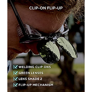 Lightweight Plastic Clip-On Flip-Up Spectacles - Shade #2 Green Welders Lens.