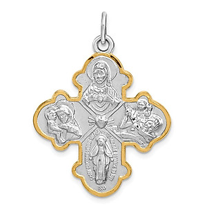 Solid 925 Sterling Silver Charm Pendant 4-way Medal (36mm x 35mm)