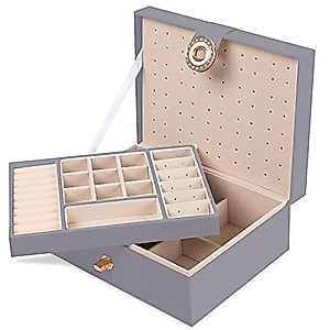 QBestry Stud Earring Organizer for Women Girls Gray Jewelry Box for Earrings Necklace Jewelry Organizer,Girls Earring Box for Womens Necklace Holder Rings Organizer Bracelet Earring Storage Case,Grey