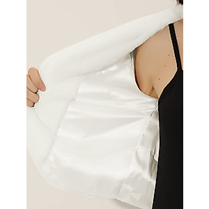 Allegra K Cropped Jacket for Women's Faux Fur with Pockets Long Sleeve Open Front Wedding Bolero Gowns Coat Large White
