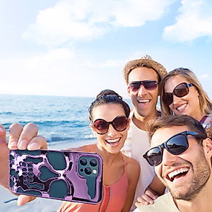 EPPARYOU Cool Skull Anime iphone 12 pro max case Deisgn Horror Hollowed Skeleton Star Space Wars plated phone cover Unique Protection Shockproof TPU Clear Case for Girls Women Cute metal dark purple