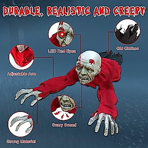 Halloween Outdoor Decorations Climbing Zombie Groundbreaker with Light Up Eyes and Creepy Sound, Sound Activated Movable Halloween Zombie Skeleton Decorations for Outdoor Lawn Yard Patio Decor