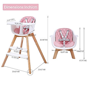 PAPAMIA Baby High Chair, Detachable Infant Feeding Dining Chair, 2-Level Height Adjust Easy-to-Clean Baby Chair with Safety Buckle and Detachable Dinner Plate, for Home and Traveling (Pink)