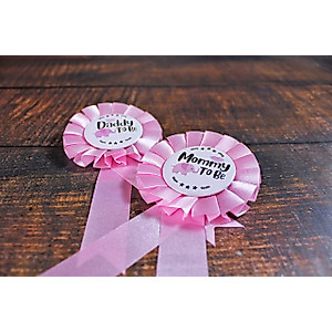 HAPPYLAND Baby Girl Shower Decorations Pink Baby Elephant Set Tinplates Badge Mommy to Be and Daddy to Be Baby Shower