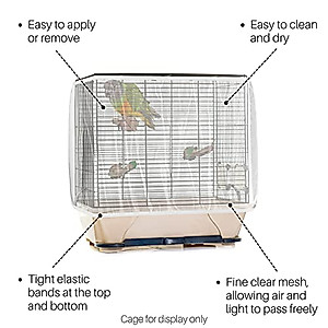 Tierecare Bird Cage Seed Catcher Stretchy Birdcage Skirt Reduce Mess Reusable Mesh Netting Accessories Cage Cover for Parakeet Round Square Cage - White