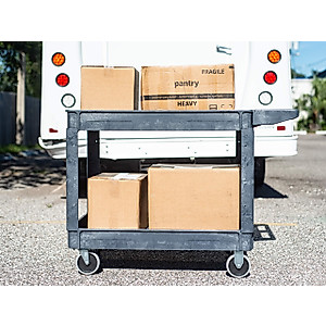 550lb Capacity Heavy Duty Plastic Utility Cart 46" L x 25-5/8" W with Handle 2 Shelves Pake Handling Tools