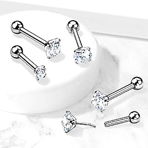 Pierced Owl 16-18G Implant Grade Titanium Threadless Push-in CZ Crystal Cartilage Helix Tragus Conch Ear Lobe Barbell Stud (18G / 6mm Length / 4mm Ball Size)