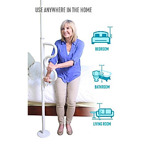 Stander Security Pole and Curve Grab Bar, Elderly Tension Mounted Floor to Ceiling Transfer Pole, Bathroom Safety Assist and Stability Rail, Iceberg White