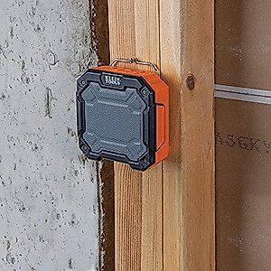 Klein Tools AEPJS3 Bluetooth Jobsite Speaker With Magnet and Hook, 20-Hr Run Time, Charge Devices Via USB A or C Ports, Daisy Chain for Pairing, Hands Free Capable, IP54 Dust and Water Resistant