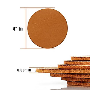 Fuceury 20 Pcs Drink Coasters, 4 Inches Brown Coasters for Drink with Leather and Cork Backing, Suitable for Kinds of Cups, Tables and Laser Engraving