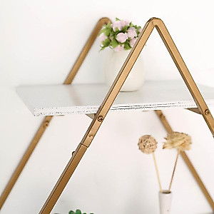Efavormart 31" Geometric Diamond Shaped 3-Tier Gold Metal Dessert Cupcake Stand Rack, Wall Hanging Display Shelf Display, Book Shelf with White Wood Panels