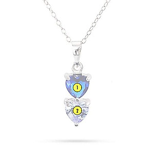 2 Stone Simulated Birthstone Heart Necklace (16"), 925 Sterling Silver Heart Drop Necklace for Women - Personalized Necklaces - Gifts for Mom