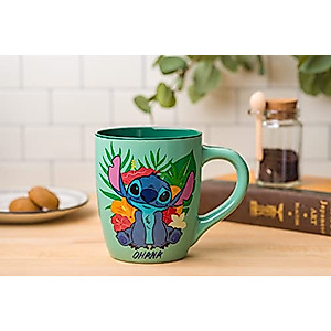 Silver Buffalo Lilo and Stitch Tropical Ohana Sitting Jumbo Curved Ceramic Mug, 25-Ounces